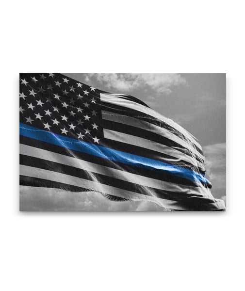 Thin Blue Line Flag Waving Canvas